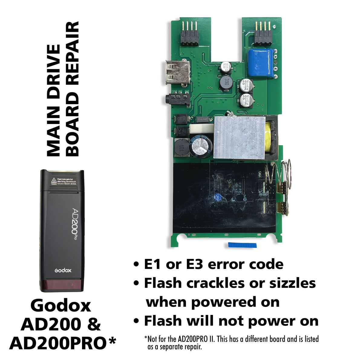 AD200 and AD200Pro E1/E3 Main Drive Board Repair – MoLight